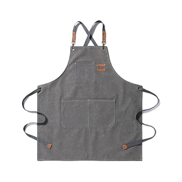 ファッションシンプルグレー/Free Size/-・Color:グレー・??　一つは持っておきたい、多用途エプロン　　厚手のキャンバス生地でお洒落にデザインした、シンプルながら機能性を備えたキャンバス生地のワークエプロン。　アウトドア・イン...