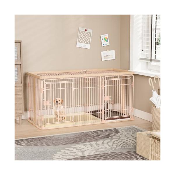 ピンク＋ベージュ/-/329A-01・Color:ピンク＋ベージュ・??超広いスペース幅約146×奥行約68.5×高さ約70 cmで、スペースが広く、小型・中型・大型犬に適し、ワンちゃんの成長過程の各段階で使用できます。ワンちゃんに圧迫感を...