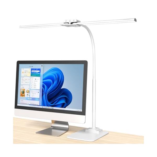 安定感あるスタンド式デスクライトホワイト/-/-・Color:ホワイト・??適格請求書登録取得。ダブル光源＆タッチ式：ダブルヘッドの位置を左右分割し、各々のライトバーは最大約90°まで左右角度を調節でき、中央から34cmずつ羽のように広がり...