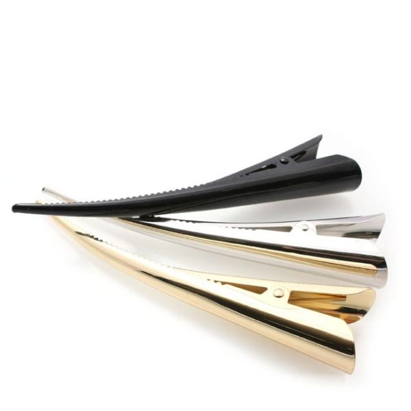 サイズ:長さ約13cm/幅約1.6cm/カラー黒メッキ・ゴールドメッキ・シルバーメッキ約13cmのくちばしクリップシンプルなつくりだからオフィスにも普段使いにも選ばず使いまわせますサイドやバックにクルッと束ねた髪、かんざしやヘアピン代わりに...