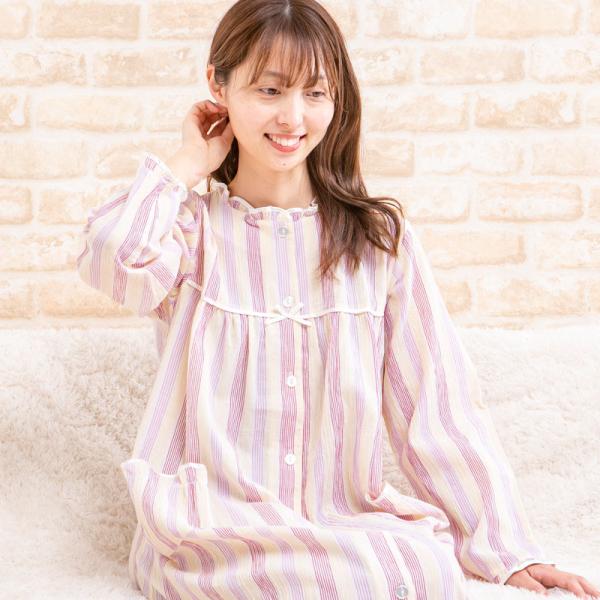 ◆素材 楊柳ストライプ地（薄い）◆品質 綿　100%　◆着丈　M〜L 110cm　L〜LL 115cm　3L 115cm　◆バスト　M〜L 79〜87cm(実寸 94cm)　L〜LL 86〜94cm(実寸 104cm)　3L 100〜108...