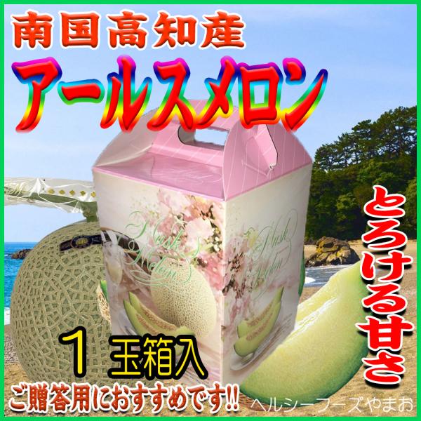 高知県産★ハウス離床栽培★緑肉★アールスメロン★のギフトボックス入りです。入数は【１玉】になります。口に入れると、とろけるような味わいと甘みが広がります。この時期、贈り物用の果物として最適です、また、ご家庭用でも喜んでいただけると思います。...