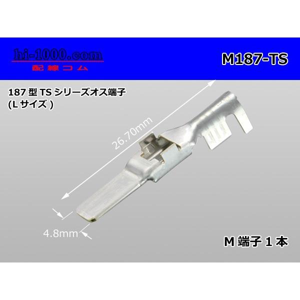 住友電装187型TS/DLシリーズMターミナル(Lサイズ)/M187-TSトヨタ純正部品　82998-12370　相当品■適用電線サイズ　2.0〜3.0平方ミリ(Lサイズ)■電線仕上外径　2.6〜4.1mmTSシリーズ以外に、DLシリーズ、...
