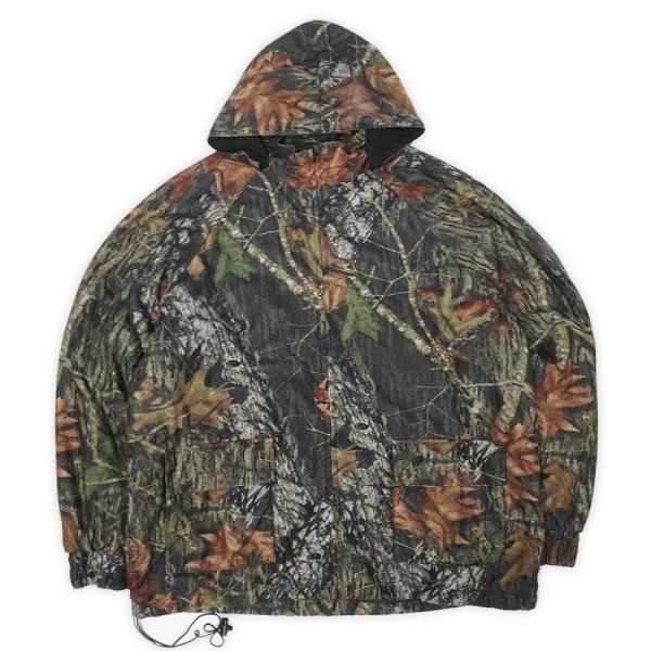 商品名：STEARNS 90s マウンテンパーカー フーディージャケット モシーオーク キルティング 中綿 迷彩 古着 (-7814)表記サイズ：XL実寸サイズ：着丈(襟元から裾):78cm  身幅(脇下から脇下):70cm  袖丈(脇下か...