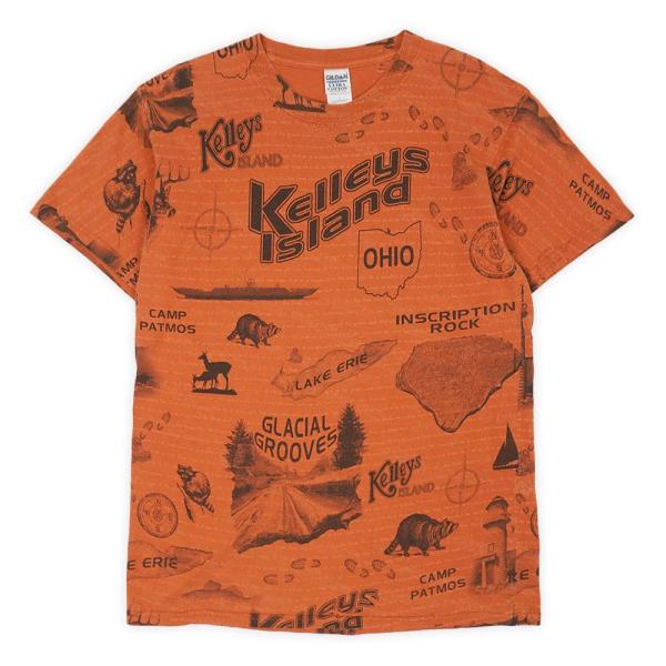 商品名：KELLEYS ISLAND 00s Y2K 総柄 オールオーバープリント スーベニア Tシャツ GILDAN ギルダン 旧タグ 古着 (-2429)表記サイズ：L実寸サイズ：着丈(襟元から裾):74cm  身幅(脇下から脇下):5...