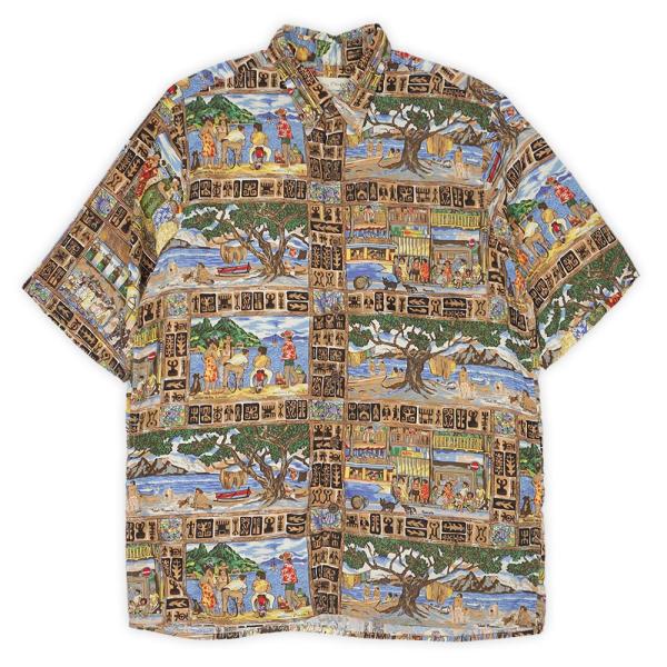商品名：レインスプーナー Reyn Spooner 90s レーヨンハワイアンシャツ アロハ 総柄 Guy Buffet Collection 古着 (-6114)表記サイズ：S実寸サイズ：着丈(襟元から裾):76cm  身幅(脇下から脇下...