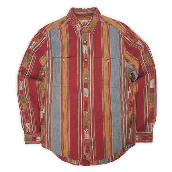 商品名：テリトリーアヘッド THE TERRITORY AHEAD 90s ワークシャツ 総柄 ネイティブ 珍品 古着 (-7657)表記サイズ：S実寸サイズ：着丈(襟元から裾):81cm  身幅(脇下から脇下):54cm  肩幅:50cm...