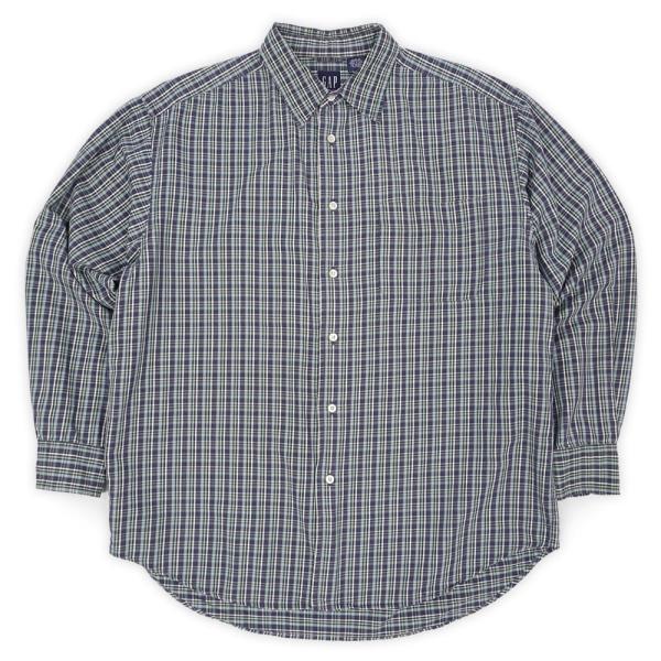 商品名：オールドギャップ OLD GAP 90s 00s レギュラーカラーシャツ 長袖 定番 ビンテージ NAVY 古着 (-8156)表記サイズ：L実寸サイズ：着丈(襟元から裾):81cm  身幅(脇下から脇下):65cm  肩幅:56c...