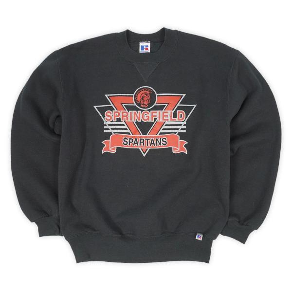 商品名：ラッセル RUSSELL 90s SPARTANS ロゴプリント スウェット 前V MADE IN USA アメリカ製 ビンテージ 古着 (-7759)表記サイズ：M実寸サイズ：着丈(襟元から裾):65cm  身幅(脇下から脇下):...