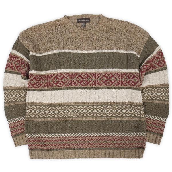 商品名：LIBERTY SWEATERS 90s 総柄 コットンニット USA製 アメリカ製 ビンテージ 古着 マルチボーダー セーター (-3871)表記サイズ：XL実寸サイズ：着丈(襟元から裾):70cm  身幅(脇下から脇下):63c...