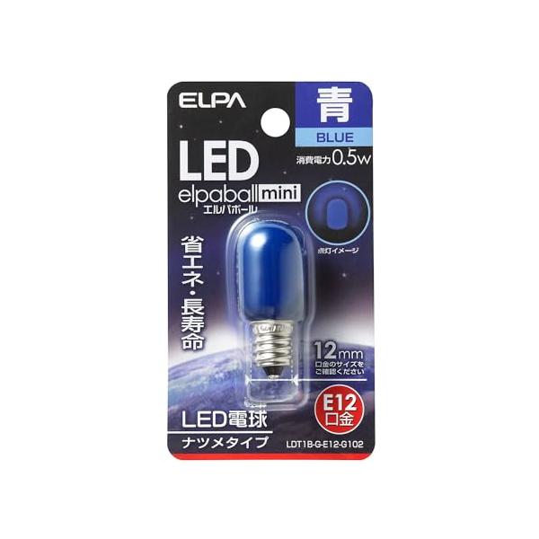 交流電源：100V 50/60Hz共用口金：E12サイズ：全長46X外径20mm質量：5g定格入力電流：0.006A 定格消費電力：0.5W 設計寿命：30,000時間 光色：青色