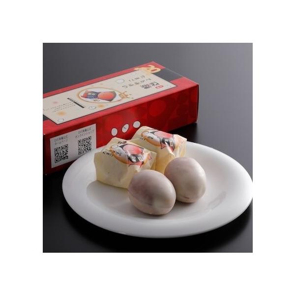 黄身餡をカステラ生地で包みホワイトチョコのコーティングで仕上げた卵型の可愛い見た目のケーキです。地元の飛騨牛乳をふんだんに使った優しい口当たりと風味が特徴です。2022年で販売から20周年となる人気ロングセラー商品です。内容量　4個入