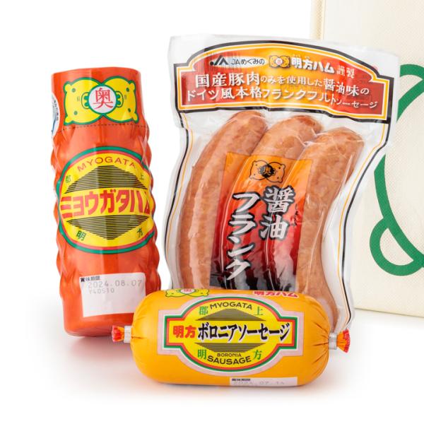 【めぐみの農業共同組合からのメッセージ】　人気の醤油フランクをセットにしました。　国産の豚肉のみを使用した、ドイツの本格的なフランクフルトソーセージ。天然の豚腸を使用し、あらびきの生地に醤油パウダーを練り込み和風味に仕上げました。ジューシー...