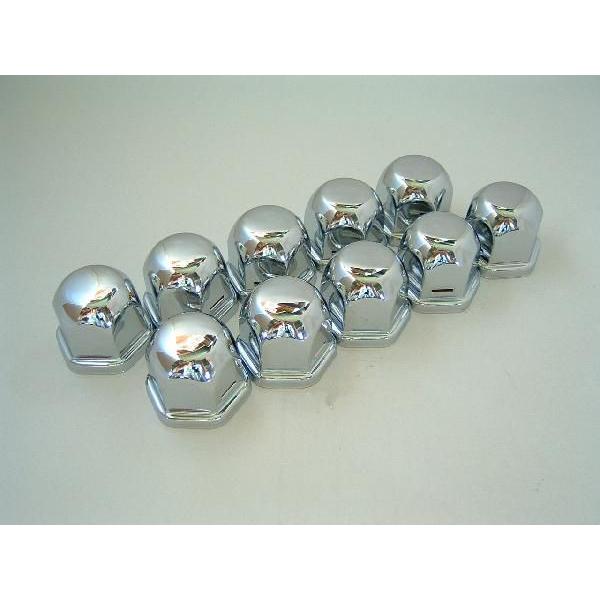 クロームメッキ仕上げで輝きバツグン！ホイールのドレスアップに最適です。ボルト、ナットを泥やホコリから保護します。＊本製品は１０ヶ入りです。●材質：スチールメッキ仕上げ●サイズ：全長４３mm●適合：３３mmナット１０穴ホイル用