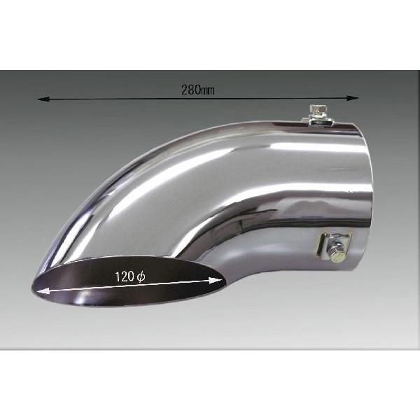 クロームメッキ１２０φ材質：スチール/メッキ適合サイズ：１０３〜１１３φ標準マフラー先端に取り付ける、マフラーカッター。※適合サイズをご確認の上ご購入下さい。