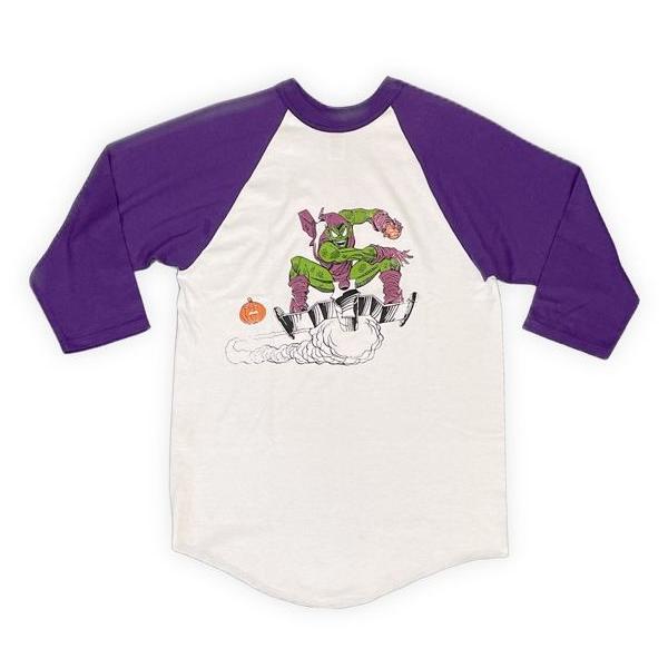 【商品名】SOFFE SHIRTS　Raglan Tee  "SPIDER・MAN GREEN GOBLIN"【サイズ】表記：M　　　　【状態】ランク：C (やや傷や汚れあり) 　＊付属品は画像の通りです。