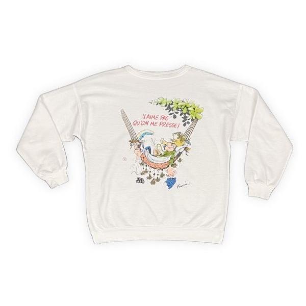 【商品名】UNKNOWN　SWEAT CREW "J’AIME PAS QU’ON ME PRESSE"【サイズ】表記：タグなし　実寸からL-XL位【状態】ランク：C (やや傷や汚れあり) 　＊付属品は画像の通りです。