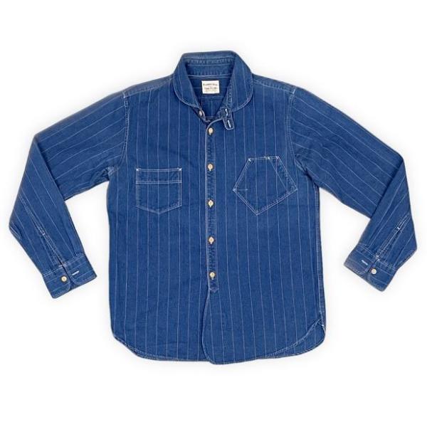 【商品名】Pherrow’s　WABASH STRIPE INDIGO SHIRT【サイズ】表記：M 15　　　　【状態】ランク：C (やや傷や汚れあり) 　＊付属品は画像の通りです。