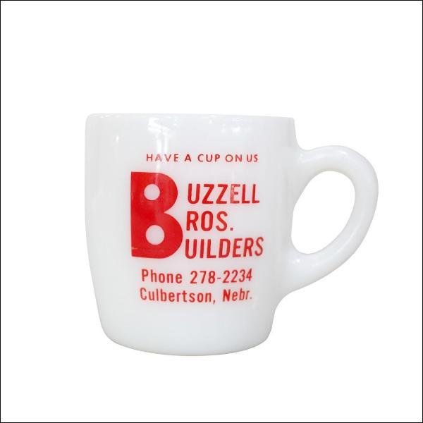Hazel Atlas　BUZZELL BROS. BUILDERS　Mug Cup【USED】　ヘーゼルアトラス　ミルクガラス　ヴィンテージ　マグカップ
