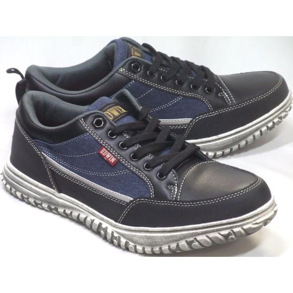 ジーンズでお馴染みのEDWINのカジュアルシューズです。アッパーにデニム調の素材を使用し、ダーティ(汚し)加工を施したソールがアクセントのカジュアルな軽量ローカットスニーカータイプです。雨の日も安心して履ける防水フィルムが付いたライニング材...