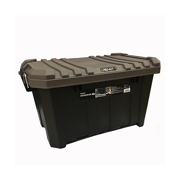 【仕様】●材質・本体　ポリプロピレン・ハンドル　メッキ加工炭素鋼・脚部　熱可塑性ゴム●サイズ（約）：W605×D383×H326mm●重量（約)：2.76kg●カラー：（本体）ブラック　（ふた）グレー●容量：４５Ｌ●全体耐荷重：９０ｋg