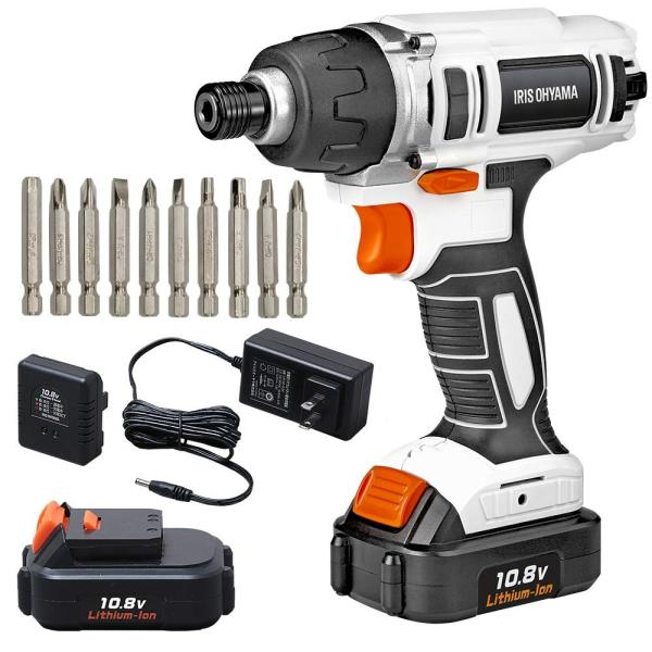 充電池:リチウムイオン二次電池充電時間:約1時間商品サイズ:7×21×18(cm)/本体質量:800ｇ/バッテリー質量:220g付属品:10種類ビット・ACアダプター・充電器・10.8Vバッテリー定格電圧:DC 10.8V充電池容量:150...