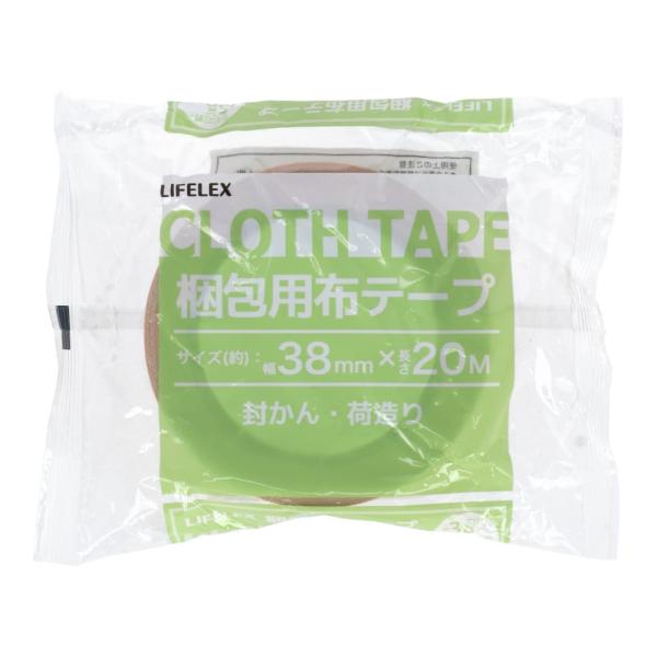 【特長】●封かん●荷造り【仕様】●材質：テープ/布粘着剤/天然ゴム●サイズ（約）：幅38mm×長さ20M【ご使用上の注意】●この商品は軽梱包用のテーブです。（宅急便や小包などの封かん用）●重量物の梱包はお避けください。●人体・家具・壁・ガラ...