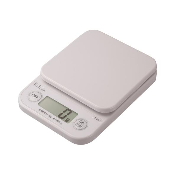 計量範囲 0〜2kg、最小表示1g　、電源ONから0g表示までが速く、すみやかに計量が可能です。お試し用電池(単4形乾電池*2本)