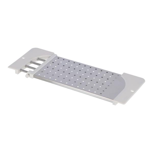 【特長】●ネジ・クギ不要の簡単設置　スライド伸縮タイプ●すべりにくく傷つけにくい　裏面スポンジ付き●サビに強く衛生的　ステンレス製●シンクにセットしネジで固定するだけ●伸縮可能　(約)450〜700ｍｍ【仕様】●本体サイズ(約)：幅450〜...