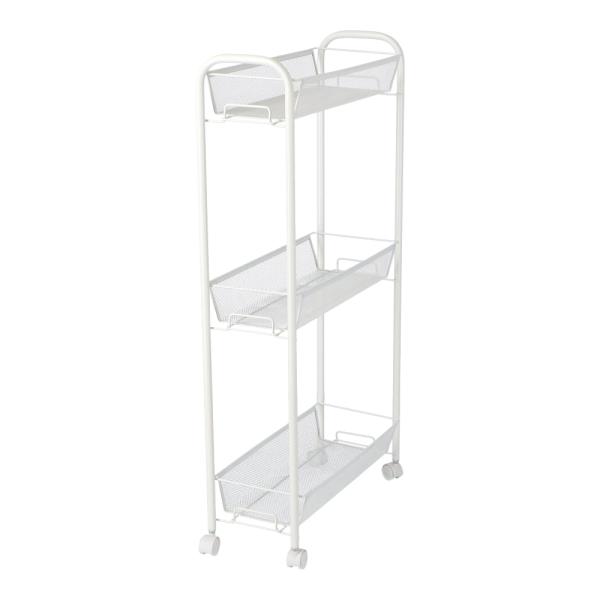 【特長】●キッチン周りの小物をスッキリ収納●キッチンの隙間を有効活用●３６０度回転するキャスター付き（キャスターにはストッパーはついていません）【仕様】●本体重量：1.8kg●耐荷重：上段3kg、中段6kg、下段8kg※耐荷重は測定値であり...