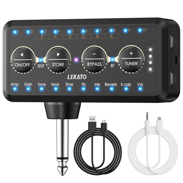 【USB充電式＆内蔵チューナー】ギターヘッドホンアンプは、フル充電（USB経由充電）で5時間連続使用可能。6弦エレキギターに適した高感度で正確なチューナー。【バックグラウンドミュージックを再生するBluetoothレシーバー】音楽信号をギタ...