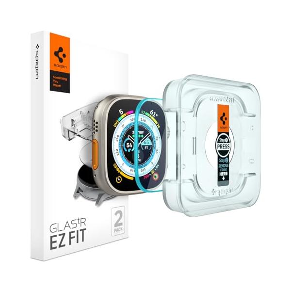 ◆商品名：Spigen Apple Watch Ultra 3 / Ultra 2 / Ultra 49mm ガラスフィルム 貼り付けキット付き 9H硬度強化ガラス 保護フィルム 2枚入 AGL05556[Apple Watch Ultra...