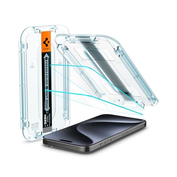 ◆商品名：Spigen EZ Fit ガラスフィルム iPhone 15 Pro 用 貼り付けキット付き iPhone15Pro 対応 保護 フィルム 2枚入Spigen EZ Fit ガラスフィルム iPhone 15 Pro 用 貼り付...