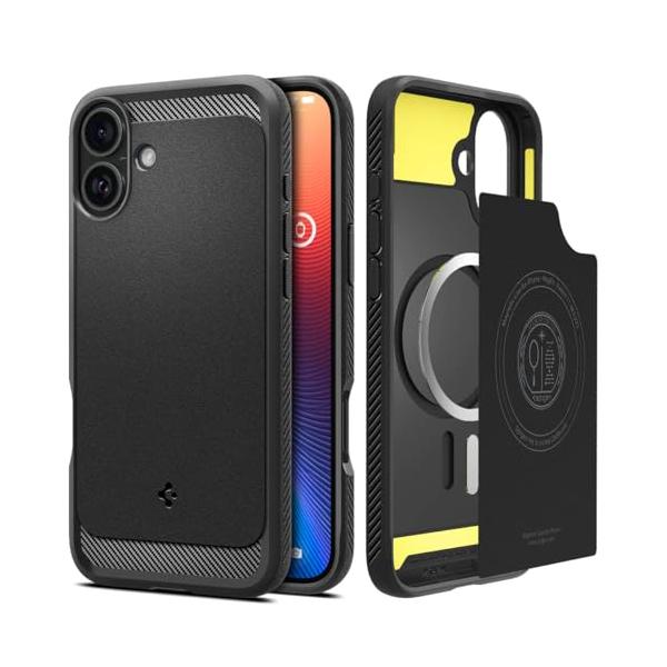 ◆商品名：Spigen iPhone 16 Plus ケース MagSafe対応 耐衝撃TPU ソフト マット 米軍MIL規格 ラギッド・アーマー・マグフィット ACS08087 (マット・ブラック)【証明された保護能力】Spigenが20...