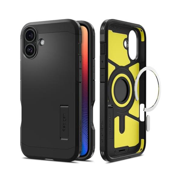 ◆商品名：Spigen iPhone 16 Plus ケース MagSafe対応 耐衝撃 マット 2重構造 米軍MIL規格 タフ・アーマー（AI）・マグフィット ACS08085 (ブラック)【証明された保護能力】Spigenが2008年以...