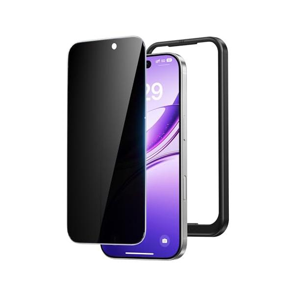 ◆商品名：NIMASO 覗き見防止 iPhone 17 / iPhone 16 Pro 用 ガラスフィルム 液晶保護 のぞき見防止 強化ガラス フィルム 高感度タッチ ガイド枠付き 1枚セット いPhone17 / いPhone16 Pro...