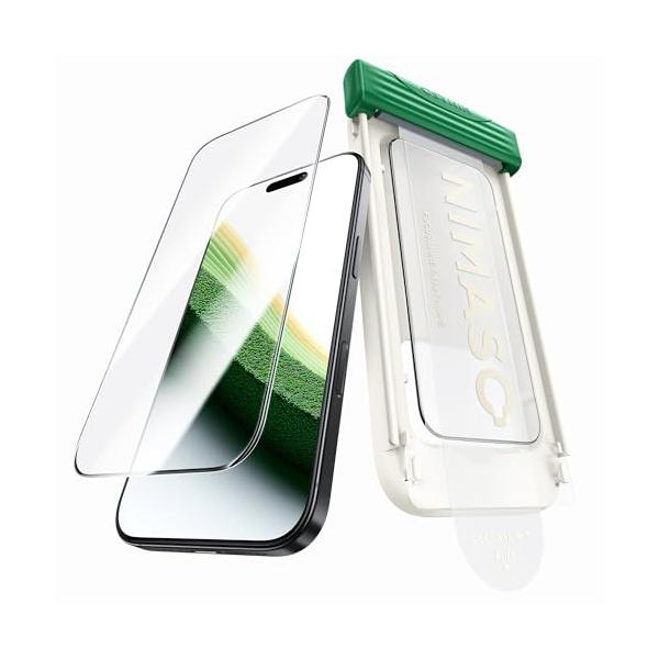 ◆商品名：「バリ楽Roller」NIMASO ガラスフィルム iPhone 17 Pro用 スライドローラー式 強化ガラス 3D曲面エッジ加工 全面保護 黒縁あり 防塵メッシュ 指紋防止 貼付け簡単 保護フィルム 自動除塵 ガイド枠付き 1...