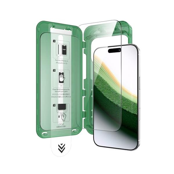 ◆商品名：「バリ楽Box-Lite」NIMASO ガラスフィルム iPhone 17 pro専用 反射防止 強化ガラス トゥルーカラーフィルム 航空宇宙材料 米軍規格 9H硬度 超高透過率 ガイド枠付き 自動除塵 1枚セット いPhone ...