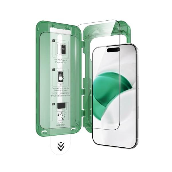 ◆商品名：「バリ楽Box-Lite」NIMASO ガラスフィルム iPhone 17 Pro Max専用 反射防止 強化ガラス トゥルーカラーフィルム 航空宇宙材料 米軍規格 9H硬度 超高透過率 ガイド枠付き 自動除塵 1枚セット いPh...