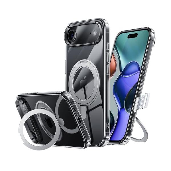 ◆商品名：NIMASO iPhone Air 用 ケース 縦横両対応 360°回転スタンド いphone Air 対応 カバー MagSafe対応 携帯スマホケース リング付き 耐圧設計 マグネット搭載 カメラコントロールボタン付き 米軍M...
