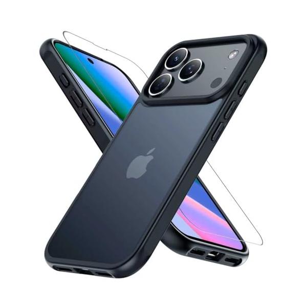 ◆商品名：JUSTCOOL 17 pro ケース【 米軍MIL規格・指紋防止】ガラスフイルム付き 半透明 耐久性 耐衝撃 滑り止め マット感 17プロ用 黄ばみ防止 ワイヤレス充電対応 17 proケース 傷防止 薄くて肌に優しいデザイン ...