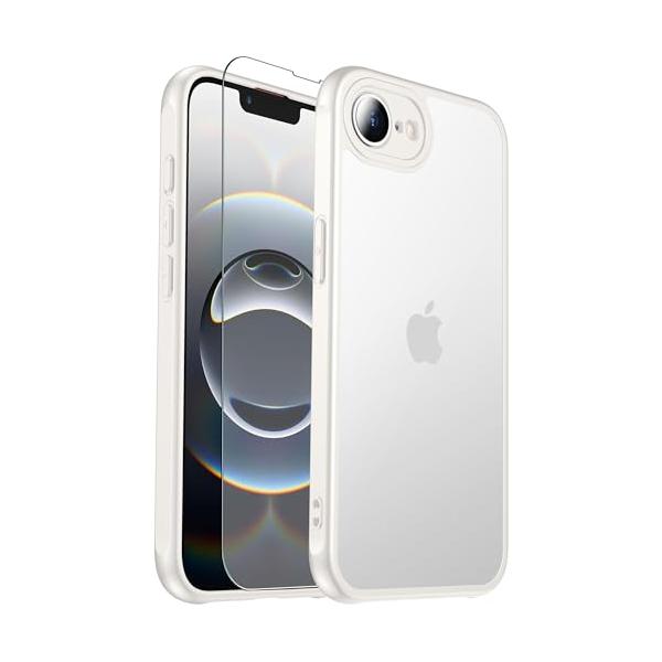 ◆商品名：iPhone 16E ケース 半透明 アイフォン16E マットケース 滑り止め 耐衝撃 黄変防止 ガラスフィルム付き アイホン16E case レンズ保護 指紋防止 耐久性 ストラップホール付き あいふぉん16E ワイヤレス充電対...