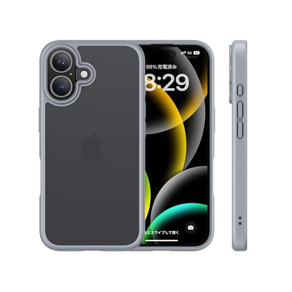 ◆商品名：NIMASO iPhone16用 ケース カバー 滑り止め マット仕上げ 全面保護 いPhone16対応 耐衝撃 米軍MIL規格取得 ワイヤレス充電 ストラップホール付き アイフォン16対応 （6.1インチ） スマホケース グレー...