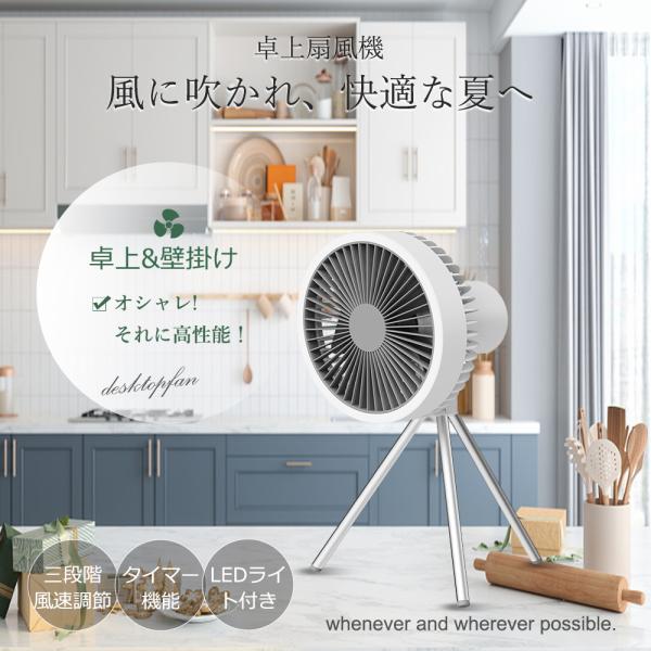 製品仕様■商品名：三脚扇風機(ライト機能付き)■バッテリー容量：10000mAh■サイズ：ファン本体：約180mm*180mm*110mm   三脚取り付け時：約110*180*330mm■重さ：約560g■カラー：ホワイト■素材：アルミニ...