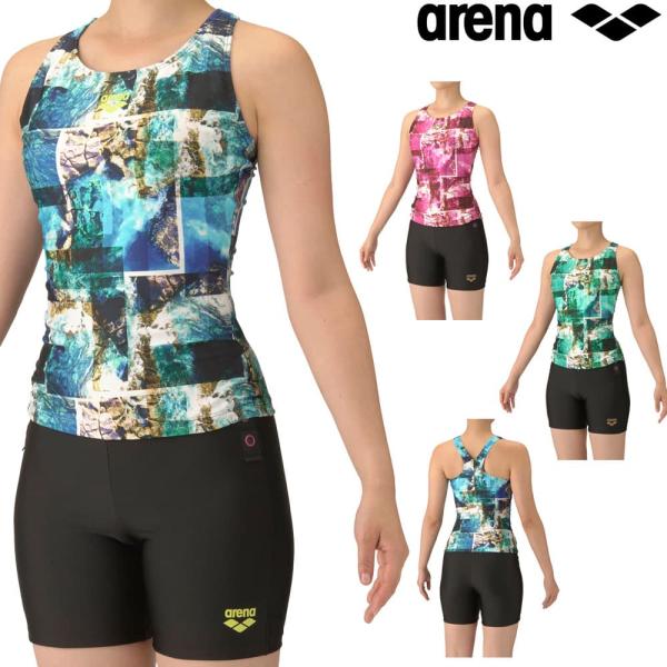 アリーナ ARENA フィットネス水着 レディース フィットネスセパレーツ Yバック ミドルレッグ 差し込みパッド パッド付き ダブルエステル 2025年秋冬モデル WAVES AS5FWF51L