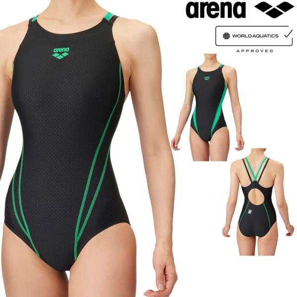 アリーナ ARENA 競泳水着 レディース WA承認モデル レーシングワンピース オープンバック ダブルストラップ AQUA RACING ECO AQUA STRIPE-D AS5SRC54L fina マーク あり