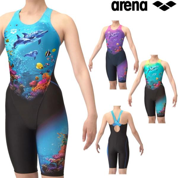 アリーナ ARENA フィットネス水着 レディース フィットネスワンピーススパッツ オープンバック ハーフレッグ ぴったりパッド オールインワン パッド付き AQUA EXA ダブルエステルWR NEO EARTH 2025年春夏モデル A...