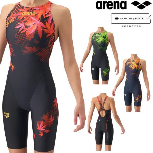 アリーナ ARENA 競泳水着 レディース WA承認モデル レーシングワンピーススパッツ オープンバック ハーフレッグ オールインワン AQUA RACING ECO AQUA STRIPE 2026年秋冬モデル AS6FRC84L fin...