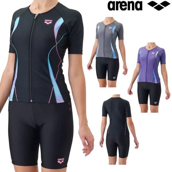 アリーナ ARENA フィットネス水着 レディース フィットネスセパレート カバーバック ハーフレッグ 差し込みパッド パッド付き すらっとセパ モク2Way Flow Scape 2026年秋冬先行モデル AS6FWF53L