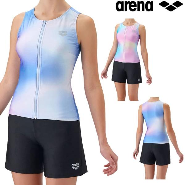 アリーナ ARENA フィットネス水着 レディース フィットネスセパレート カバーバック ミドルレッグ 差し込みパッド パッド付き ダブルエステル Flow Scape 2026年秋冬先行モデル AS6FWF54L